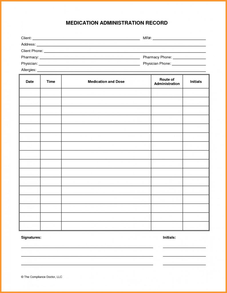 012 Medical Administration Record Template Printable Prescription ...