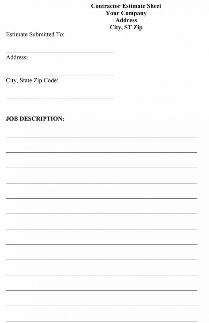 Free Printable Contractor Bid Forms