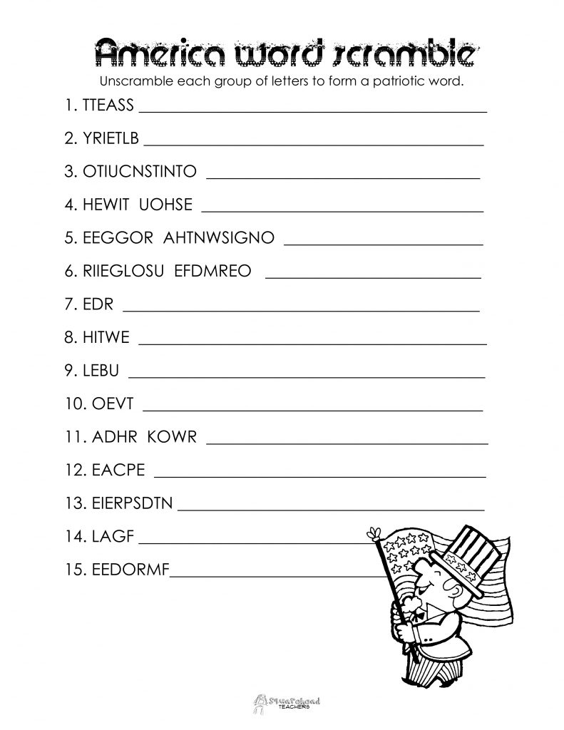 America Word Scramble (Free Worksheet!) | Squarehead Teachers - Free ...