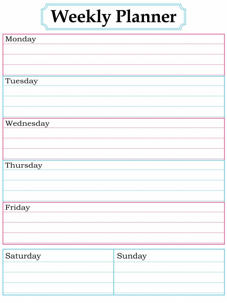 Free Printable Blank Weekly Schedule