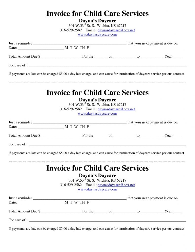 Child Care Receipt/invoice | Jordi Preschool - Free Printable Daycare ...