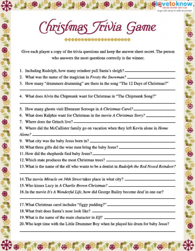 Christmas Trivia Games Within Free Printable Christmas Games For - Free ...