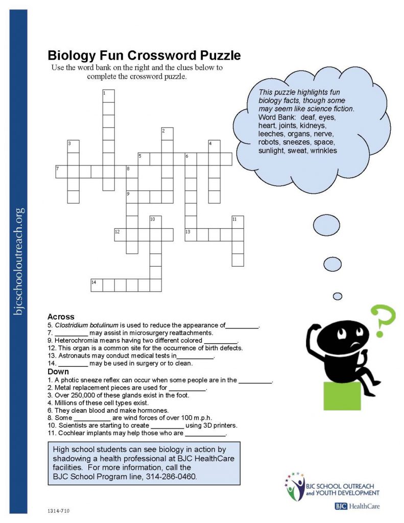 Crosswords Crossword Puzzle Worksheets For Middle School Biology Fun ...