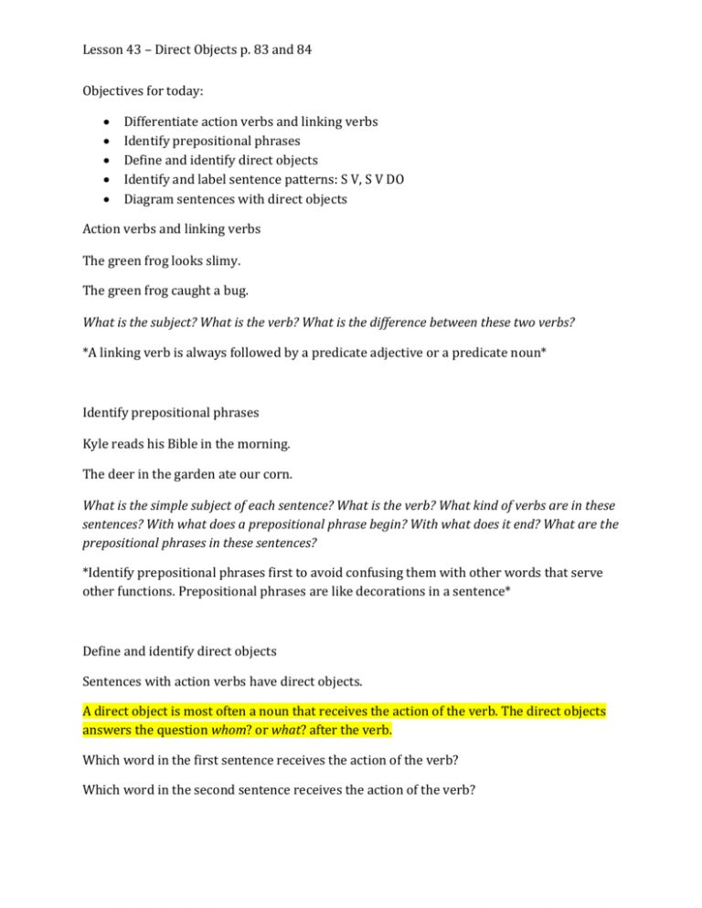 Direct Object Vs Indirect Worksheet | Free Printables Diagramming ...