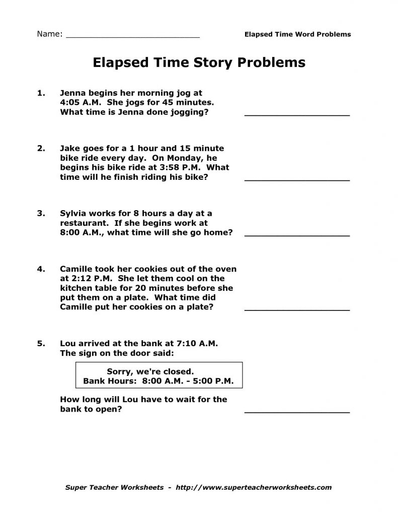 Elapsed Time Worksheets Free Printable