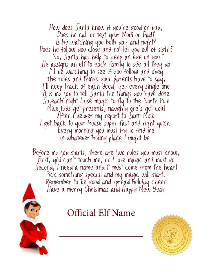 Elf On The Shelf Story - Free Printable Poem | Elf On The Shelf - Free ...