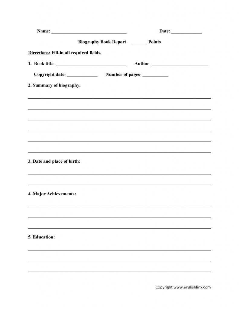 Free Printable Book Report Forms For Elementary Students