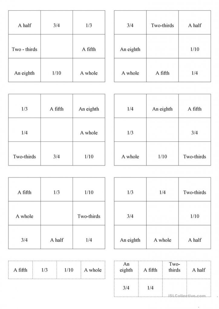 Fractions Bingo Cards Worksheet - Free Esl Printable Worksheets Made ...