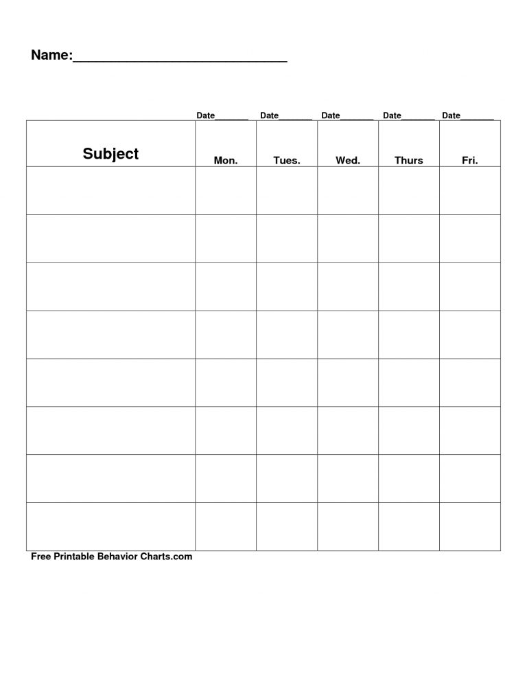 Free Printable Blank Charts | Free Printable Behavior Charts Com - Free ...