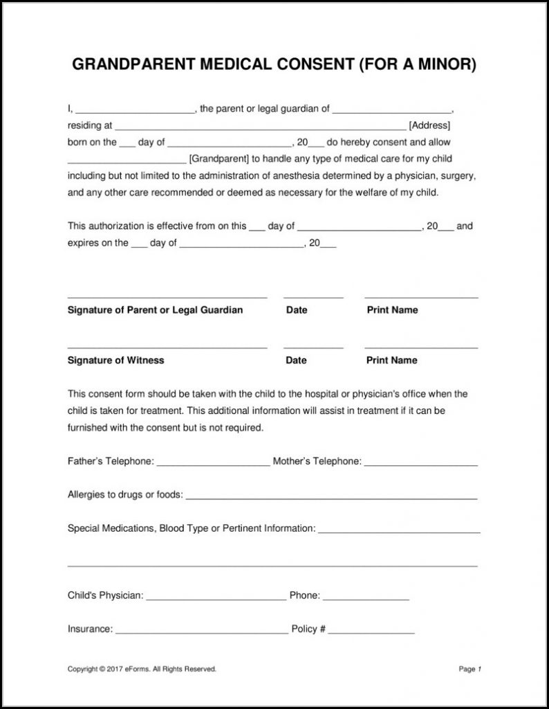 Free Printable Child Medical Consent Form For Grandparents - Form ...