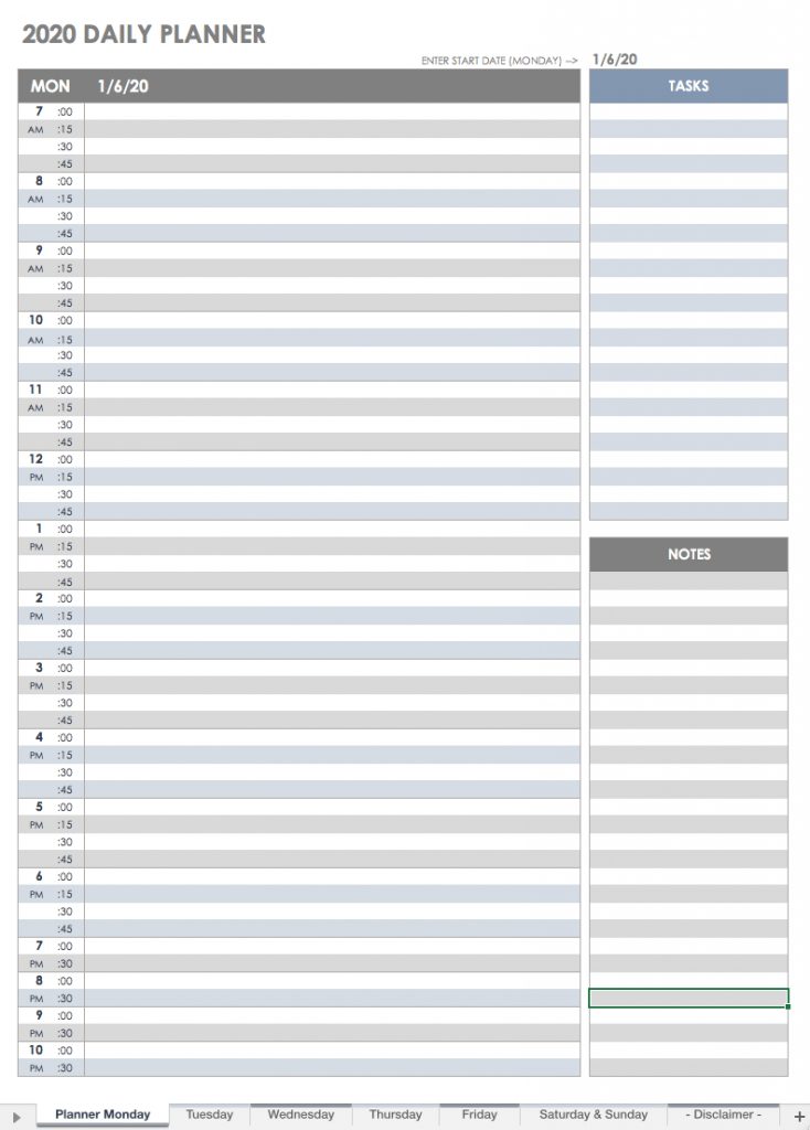 Free Printable Daily Calendar Templates | Smartsheet - Free Printable ...