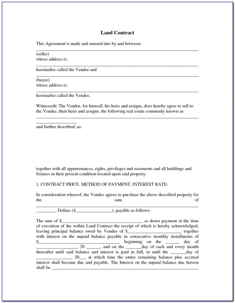 Free Printable Land Contract Forms