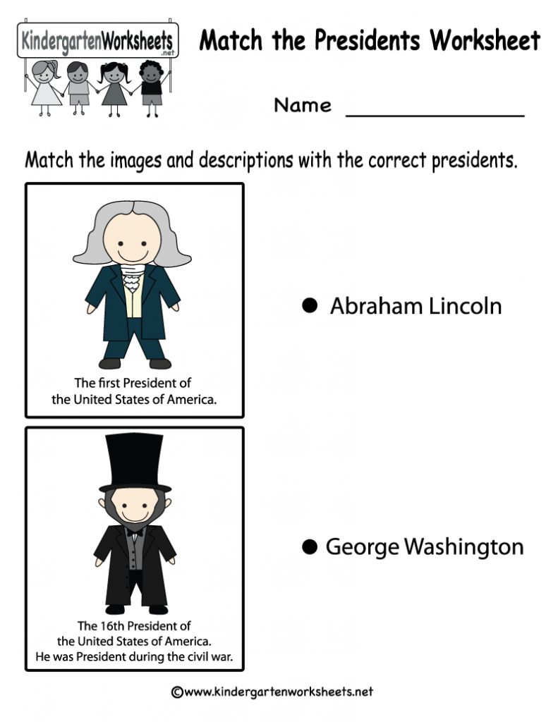 Free Printable Match The Presidents Worksheet For Kindergarten - Free ...