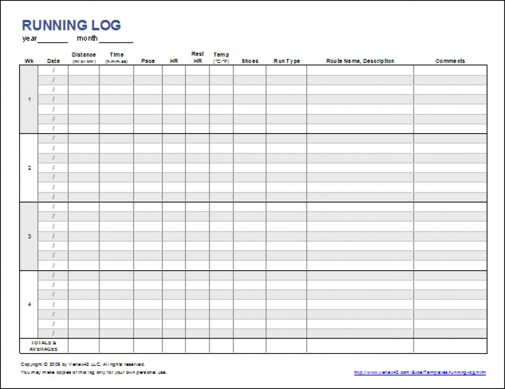 Free Printable Running Log Or Walking Log Template For Excel Within ...