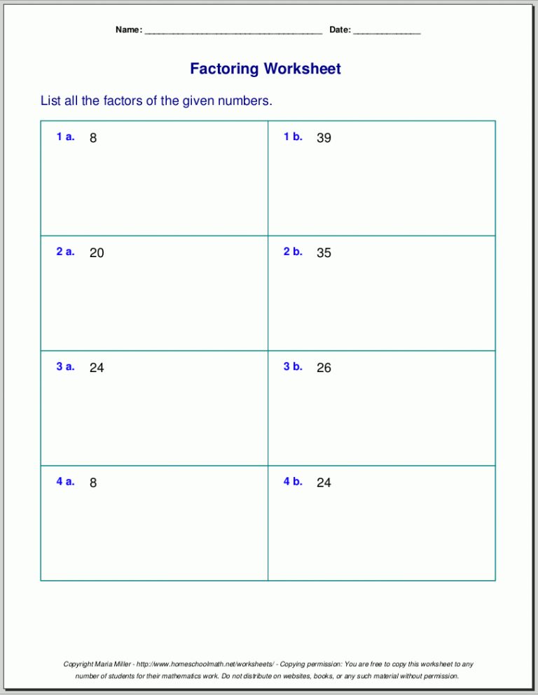 Free Printable Greatest Common Factor Worksheets