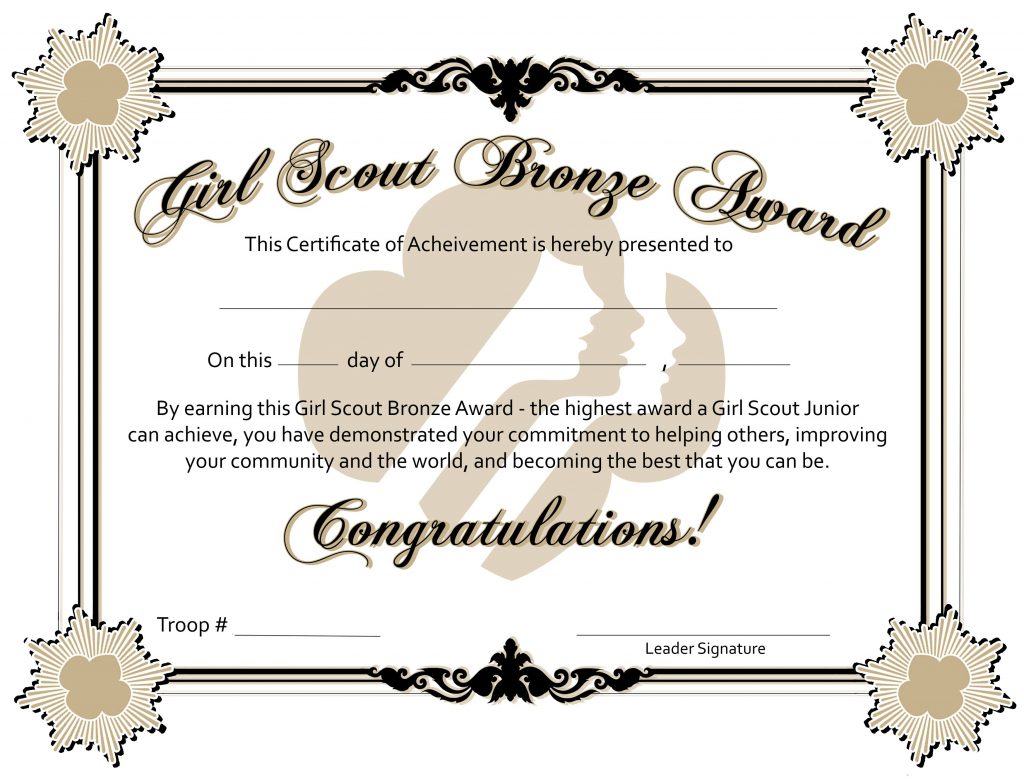 Girl Scout Bronze Award Certificate Printable - Google Search ...