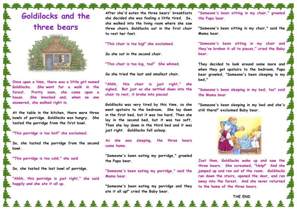 Goldilocks And The Three Bears Story Printable - Free Printable ...