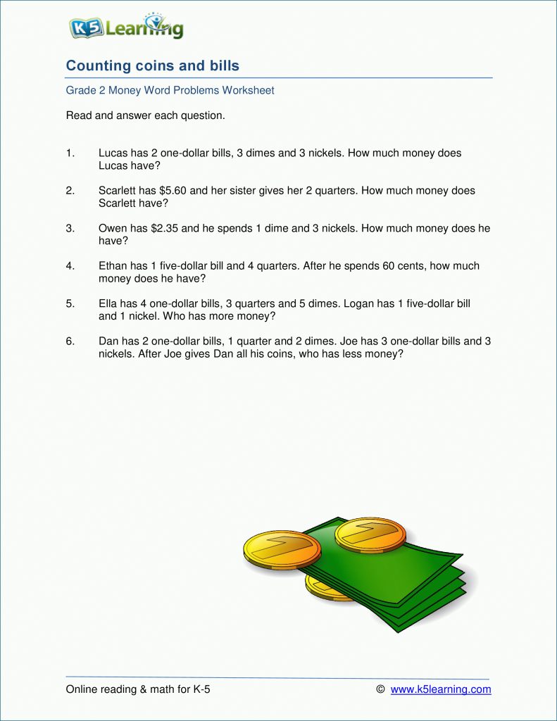 Grade 2 Money Word Problem Worksheets | K5 Learning - Free Printable ...