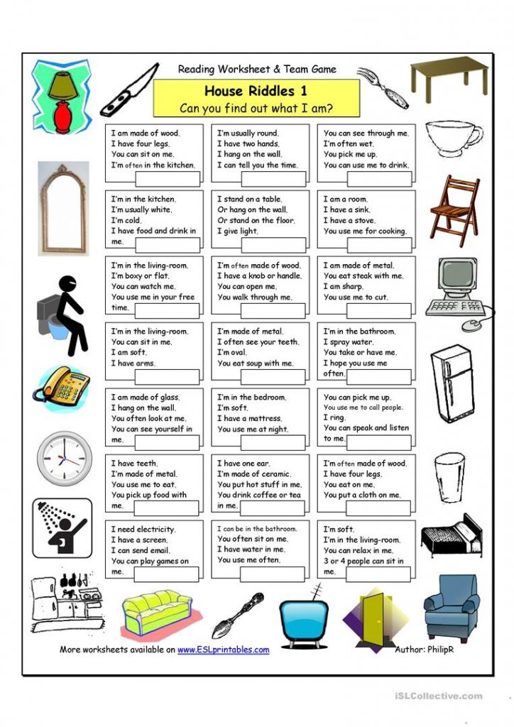 House Riddles (1) - Easy Worksheet - Free Esl Printable Worksheets ...