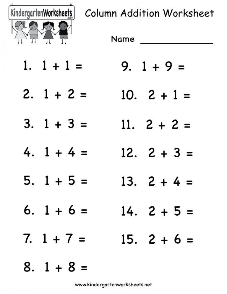 Kindergarten Column Addition Worksheet Printable | Teaching - Free ...