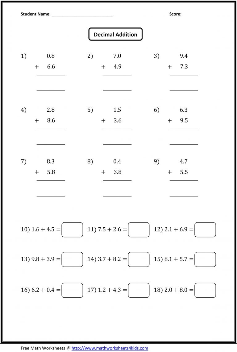Free Printable Multiplying Decimals Worksheets