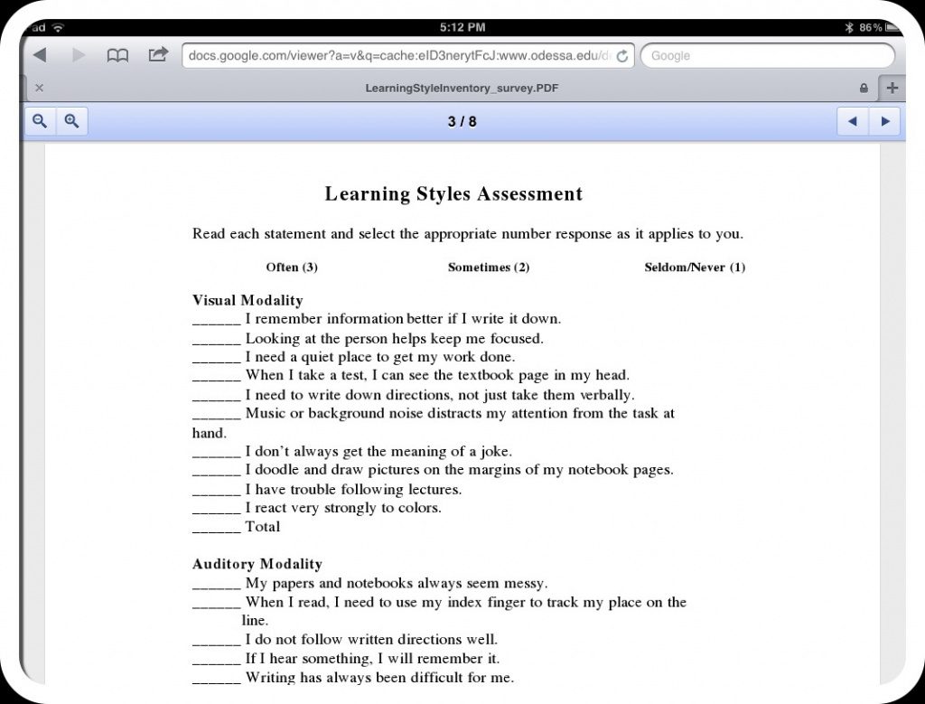 Learning Style Quiz Worksheet The Best Worksheets Image Collection ...
