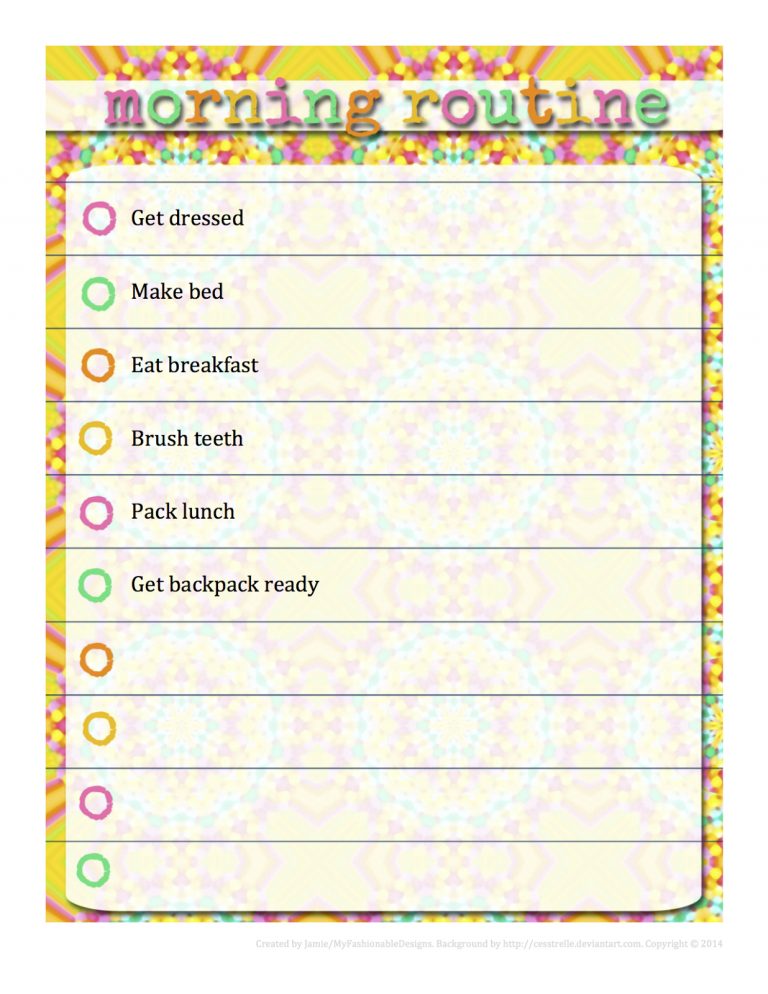 Morning Routine Chart - Free Download - Editable In Word! | Kids - Free ...