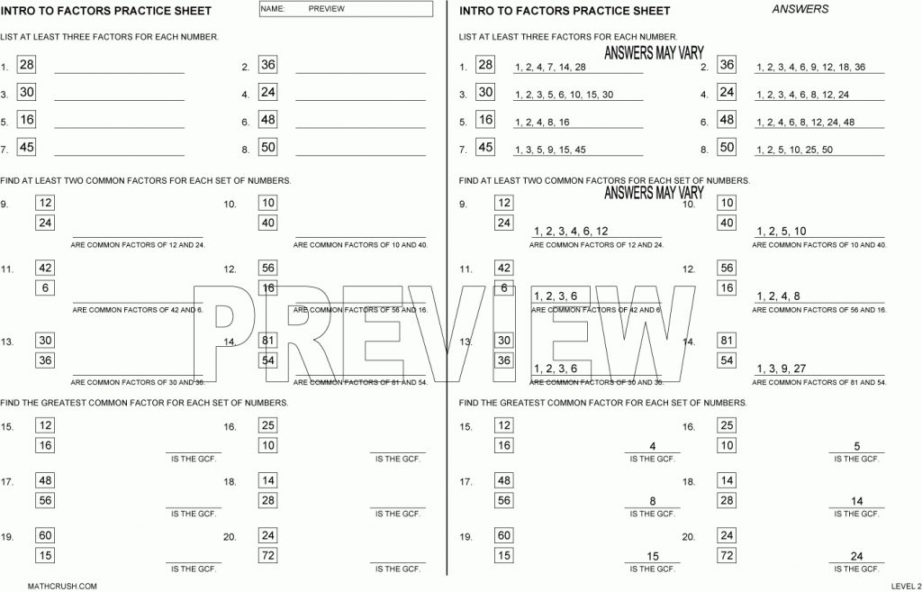 Multiples And Factors Worksheetsmath Crush - Free Printable Greatest ...