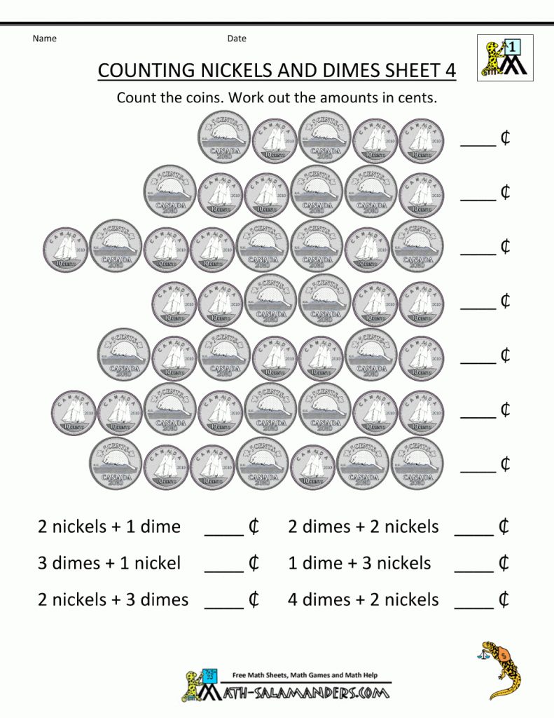 Printable Canadian Money Worksheets Counting Nickels And Dimes 4 - Free ...