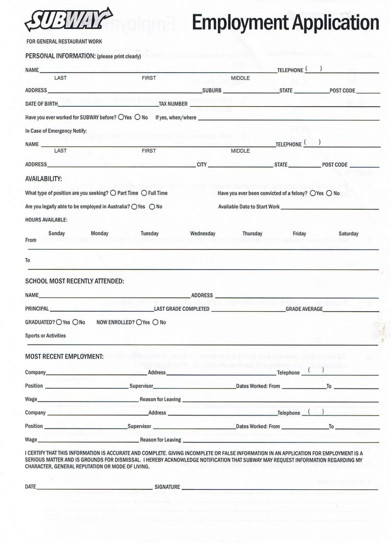 Free Printable Job Application