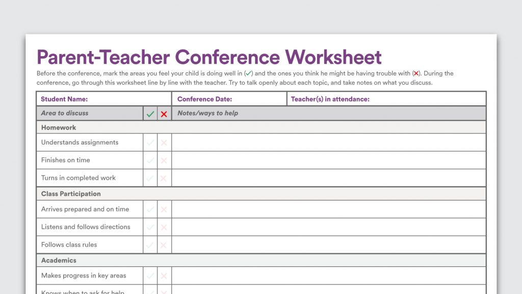 Printable Parent-Teacher Conference Worksheet - Free Printable Teacher ...