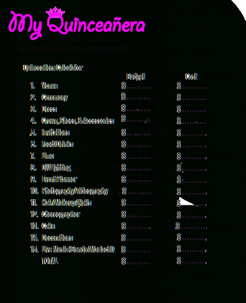 Quinceañera Budget Calculator | Quinceañera Checklists / Guides In ...