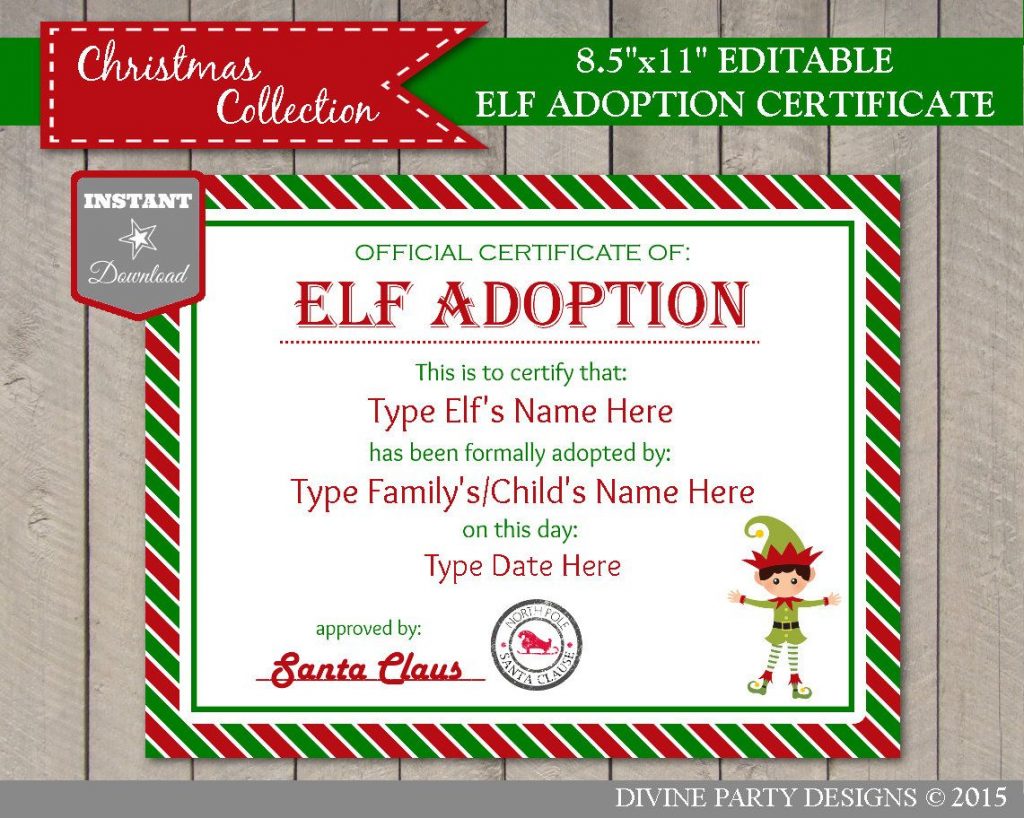 Sale Instant Download Editable Elf Adoption Certificate/ Add Family ...