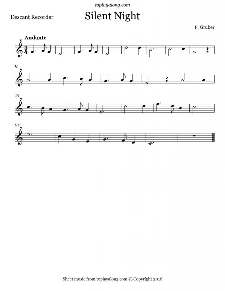 Silent Night – Toplayalong - Free Printable Recorder Sheet Music For ...