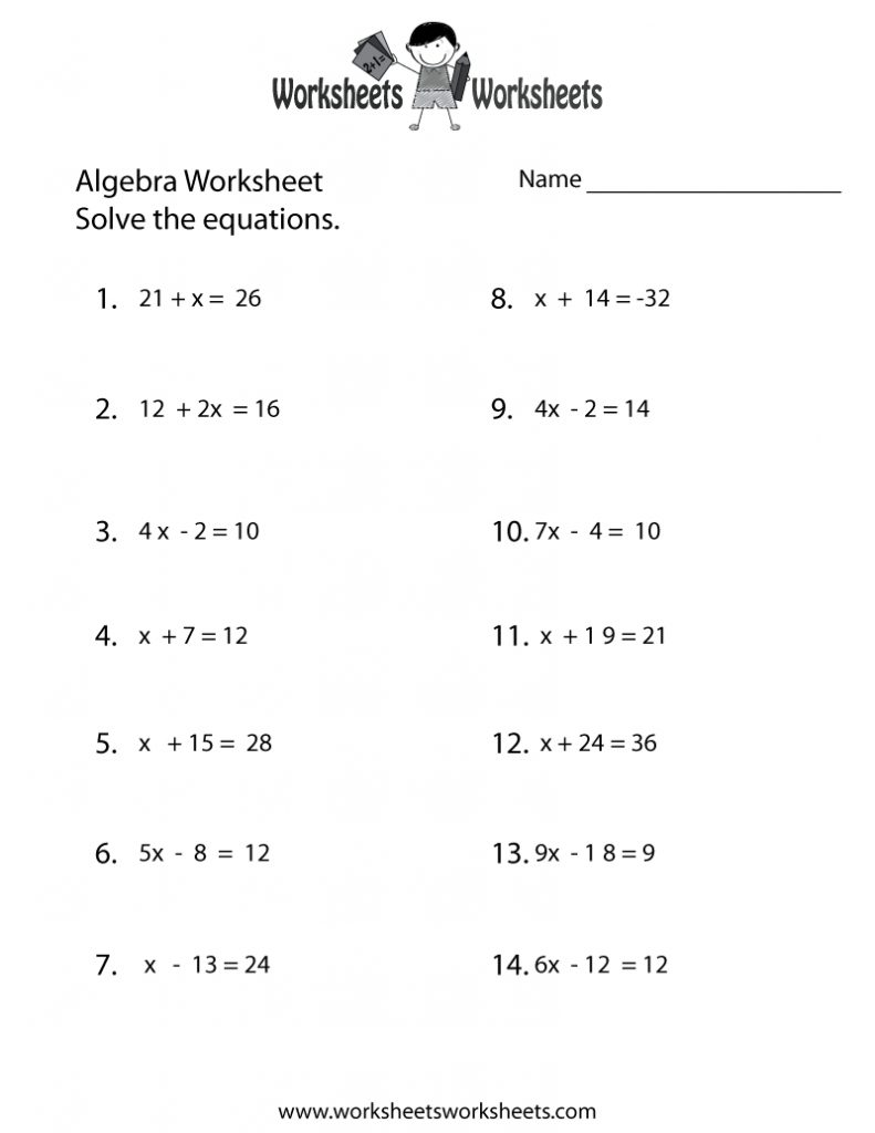 Simple Algebra Worksheet Printable | Math Worksheets | Pinterest - Free ...