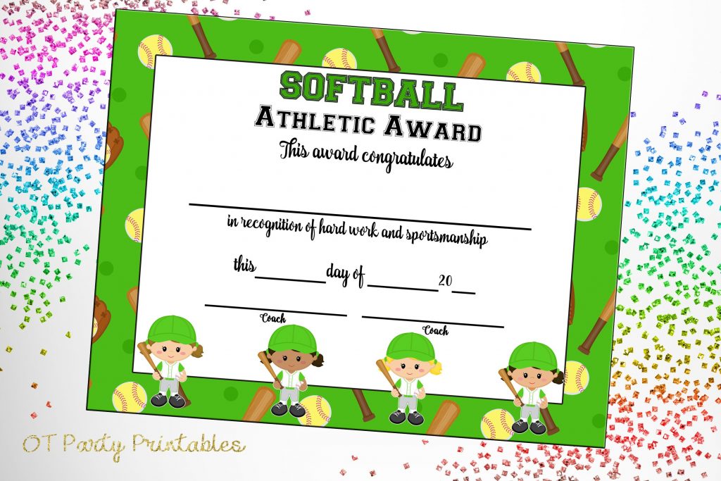 Softball Certificate Of Achievement Softball Award Print | Etsy - Free ...