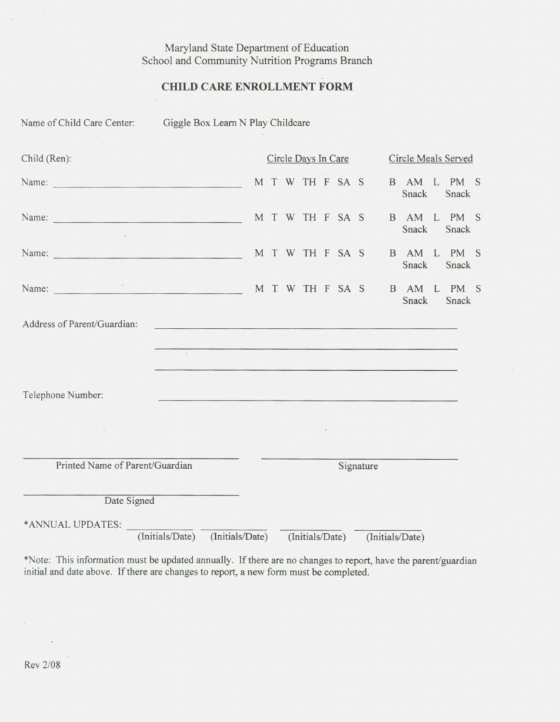 Free Printable Daycare Forms