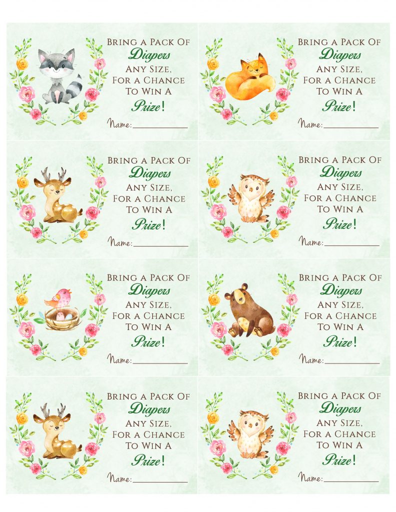 Woodland Animal Baby Shower Diaper Raffle. Free Printable | Birthday ...