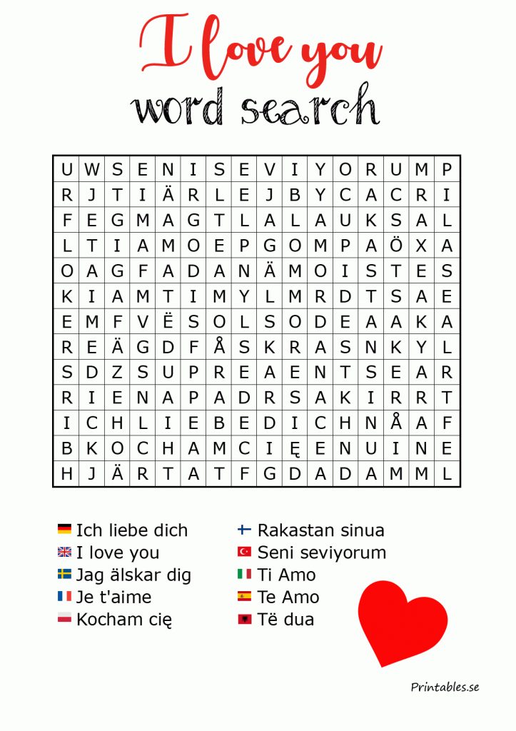 Word Search: I Love You (Free Printable) - Free Printable Word Puzzles
