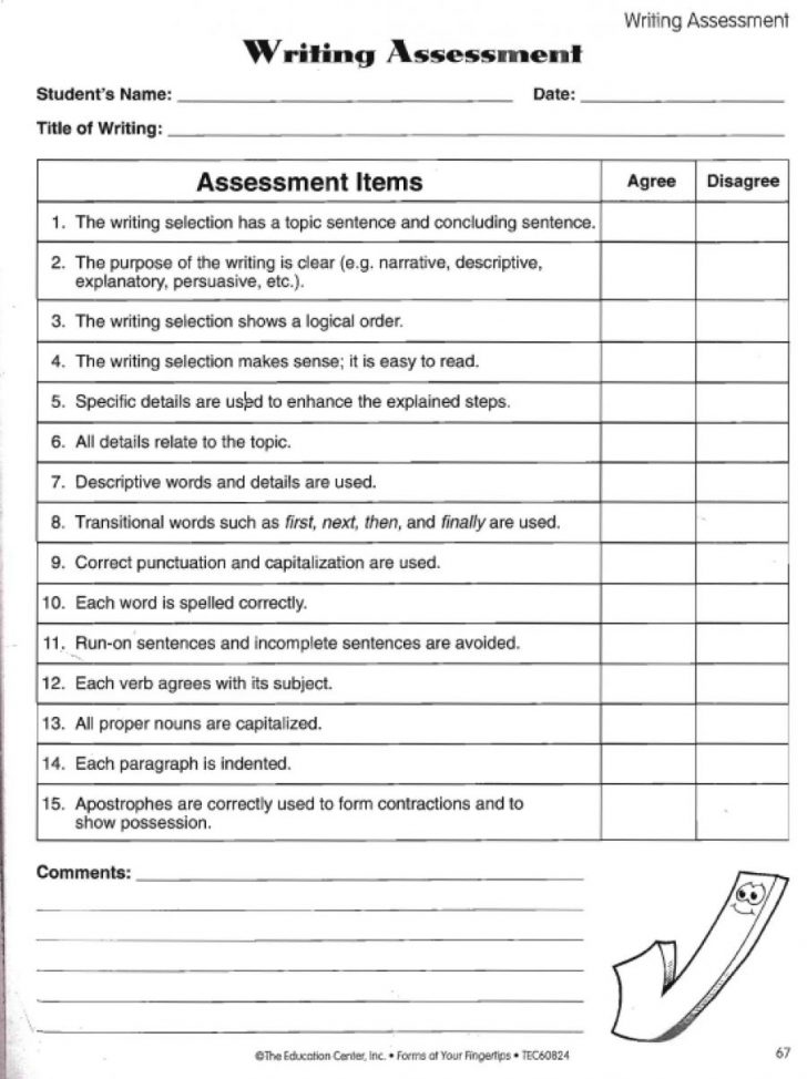 Writing Assessment Rubric - Free Printable, Great Checklist To Use ...