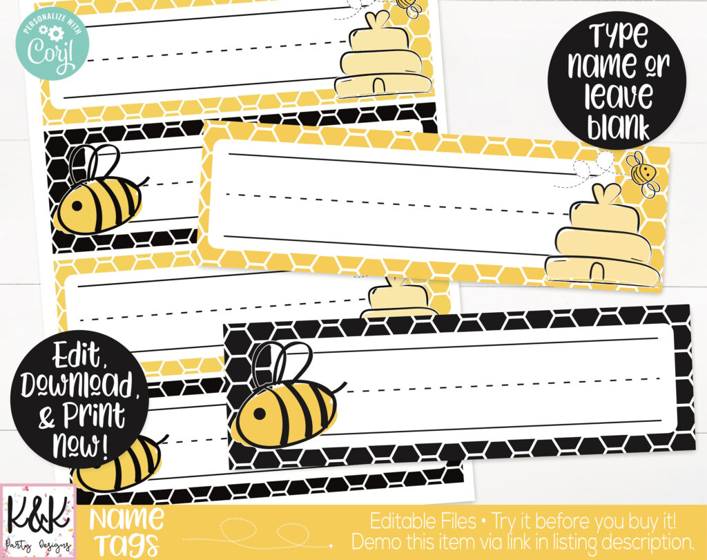 Bee Classroom Name Tags Printable, Bee Theme, Teacher Supply - Free ...