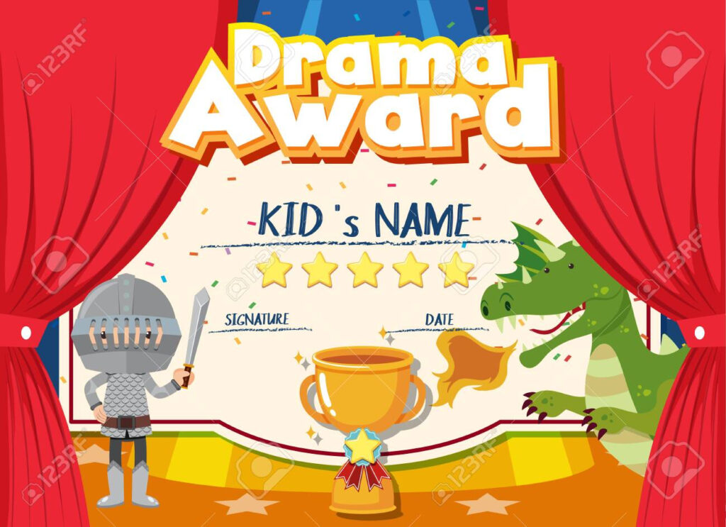 Certificate Template For Drama Award With Kids On Stage Background ...