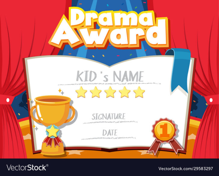 Certificate Template For Drama Award With Stage Vector Image - Free ...