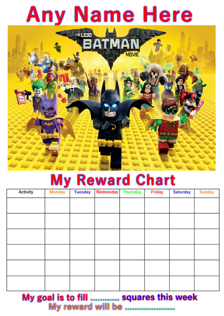 Personalised Childrens A4 Reward Behaviour Chart Lego Batman And ...